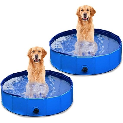 Zone Tech Foldable Pet Swimming Pool 38" Blue Pet Pool With Drain Easy ...