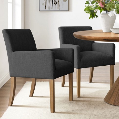 North Linen Dining Armchair Set Of 2 Upholstered Armrest Black Accent Chair With Rubberwood Legs For Dining Room Maison Boucle Target