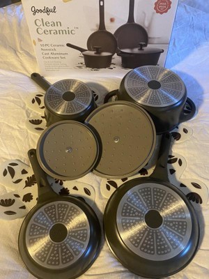 Goodful 10pc Cast Aluminum Ceramic Cookware Set Sage Green : Target