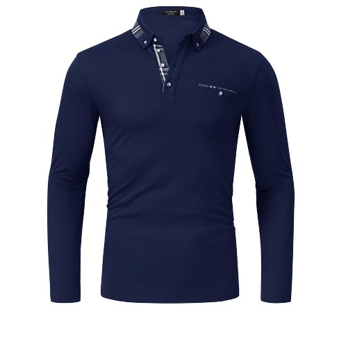 Men's Polo Shirts Long Sleeve Golf Shirts Business Casual Button Collar ...