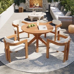 Set of 2 Outdoor Acacia Wood Dining Chairs with Beige Cushions, Modern ...