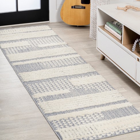 2' X 8' Kerstin Geometric High-low Runner Rug, Cream/gray - Jonathan Y ...