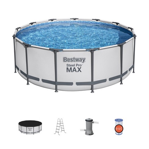 Bestway Steel Pro Max 13 Foot X 48 Inch Round Metal Frame Above Ground Outdoor Swimming Pool Set ...