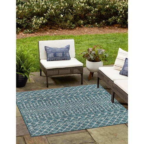 Unique Loom 6' 1 X 6' 1 Square Indoor/outdoor Trellis Teal Area Rug ...