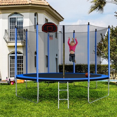 8 Ft Trampoline For Kids With Safety Enclosure Net, Basketball Hoop And ...