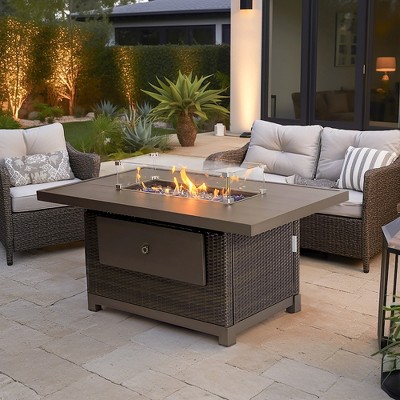 Kinger Home Novi 52in Rattan Wicker Propane Fire Pit Table, 50,000 Btu ...