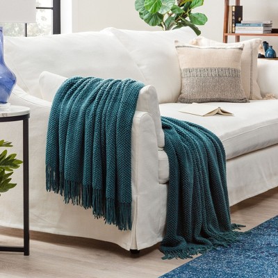 Chanasya Round Pearl Knit Throw Blanket with Tassels - 50" x 65” - Teal ...