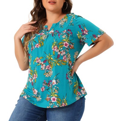 Agnes Orinda Women's Plus Size Floral Print Smocked Short Sleeve Retro ...