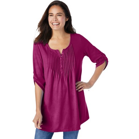 Woman Within Women's Plus Size 7-day Three-quarter Sleeve Pintucked ...