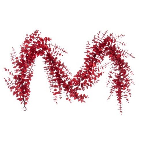 Vickerman 6' Red Artificial Eucalyptus Glitter Garland. : Target