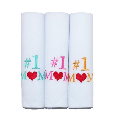Ctm Women's Number 1 Mom Embroidered Cotton Handkerchief Set (pack Of 3 ...