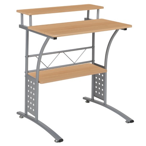 Emma And Oliver Maple Computer Desk With Top And Lower Storage Shelves ...