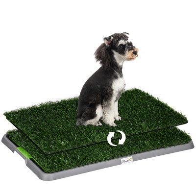 Pawhut Dog Grass Pad With Tray, 26" X 16", Grass Pad For Potty Training ...