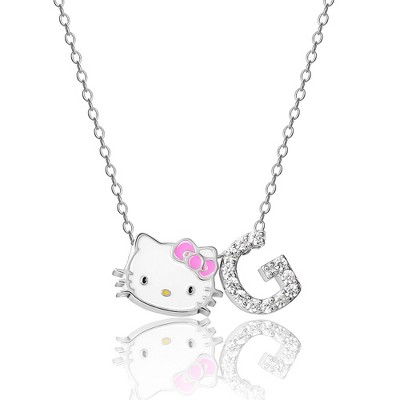 Hello Kitty Womens Enamel Hello Kitty And Sliding Pave Initial Necklace ...