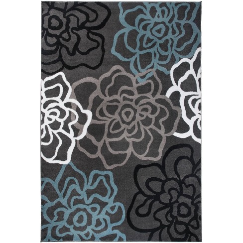 World Rug Gallery Contemporary Modern Floral Flowers Area Rug - D.gray ...