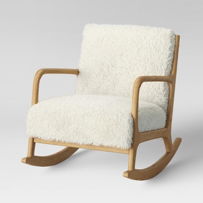 Esters Wood Armchair Faux Shearling White Threshold BrickSeek