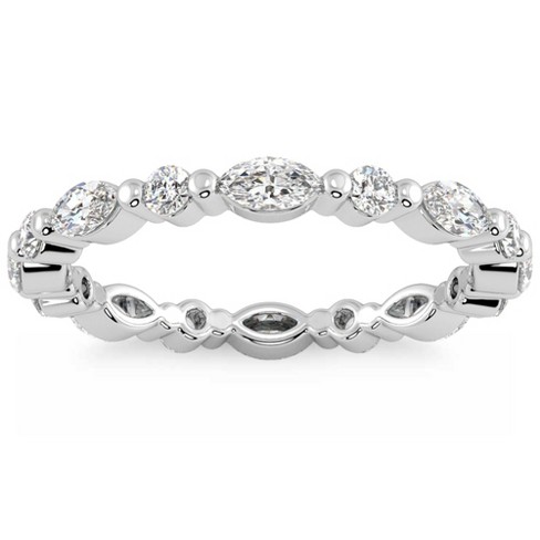 Pompeii3 1ct Marquise & Round Diamond Eternity Wedding Stackable Ring 14k Gold Lab Created ...
