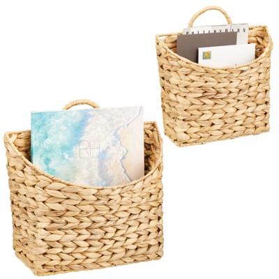 Mdesign Woven Water Hyacinth Hanging Wall Storage Basket - Set Of 2 ...