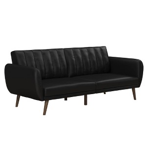 Brittany Futon Convertible Sofa Faux Leather Black Novogratz