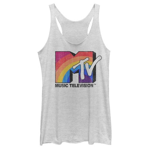 Women's Mtv Rainbow Logo Racerback Tank Top - White Heather - X Large ...
