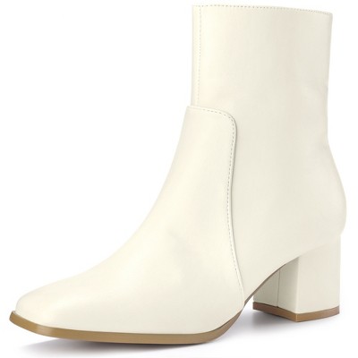 Perphy Women's Square Toe Zipper Block Heel Ankle Boots Cream 6.5 : Target