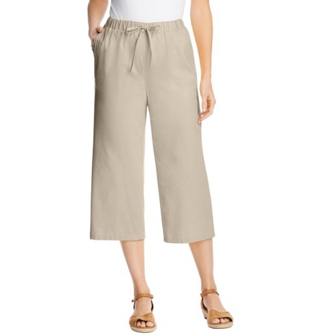 Woman Within Women's Plus Size Drawstring Denim Capri - 24 W, Natural ...