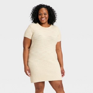 Women's Short Sleeve Rib Mini Sweater Dress - Universal Thread™ Oatmeal ...