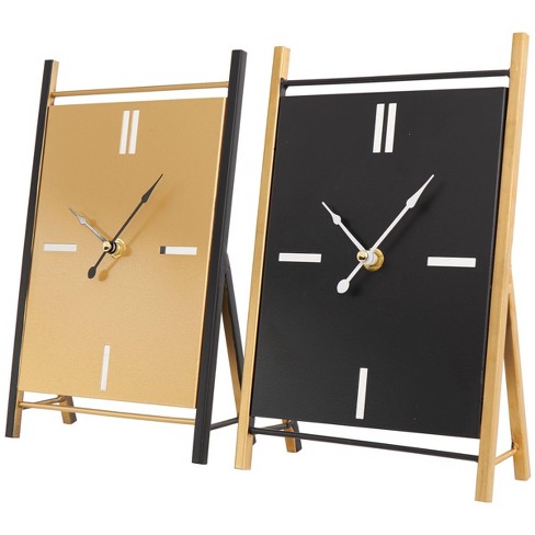 Set Of 2 Metal Rectangular Angled Clocks With Gold Accents And Cutout ...