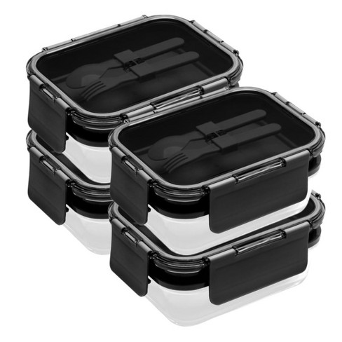 Lexi Home 58.5 Oz. Deluxe 4-in-1 Double Layer Glass Bento Box - Smoky ...