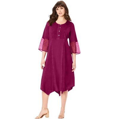 Roaman's Women's Plus Size Embroidered Acid-wash Boho Dress : Target