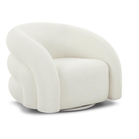 Poly Bark Volos Swivel Chair In Ivory White Boucle Target