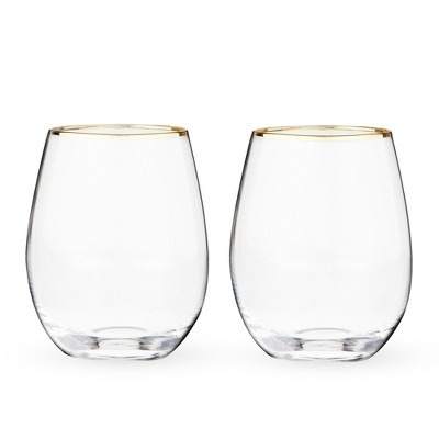 Twine Gilded Wine Glasses, Gold Rimmed Clear Wine Glass Set, Stemless ...