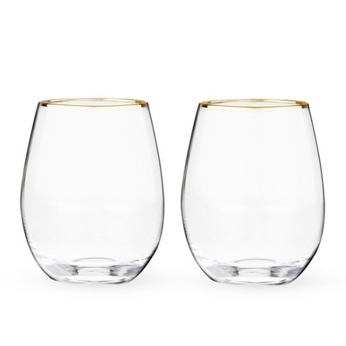 Twine Gilded Wine Glasses, Gold Rimmed Clear Wine Glass Set, Stemless ...
