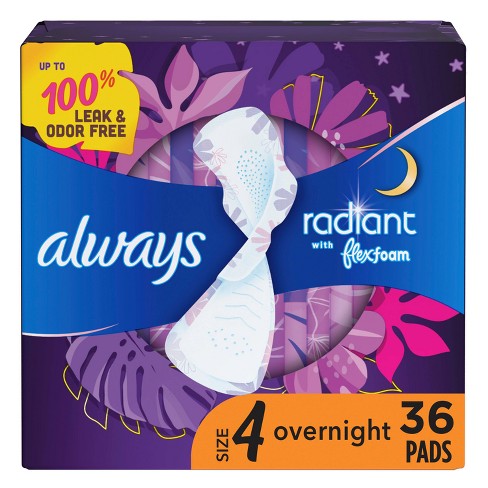 Always Radiant Overnight Sanitary Pads With Wings - Scented - Size 4 ...