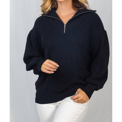 Women's Knit Sweater With 3/4 Zip - White Birch : Target