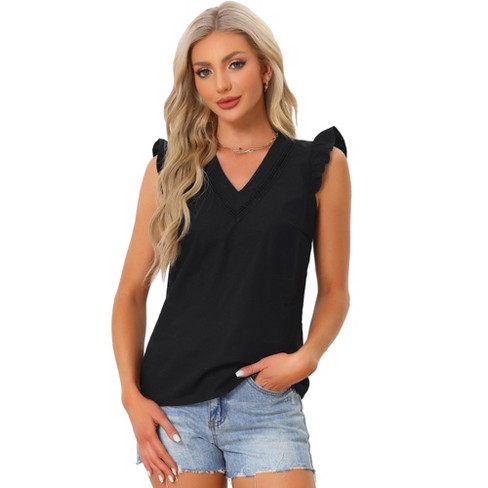 Allegra K Women's Elegant V Neck Ruffle Solid Sleeveless Tank Tops ...