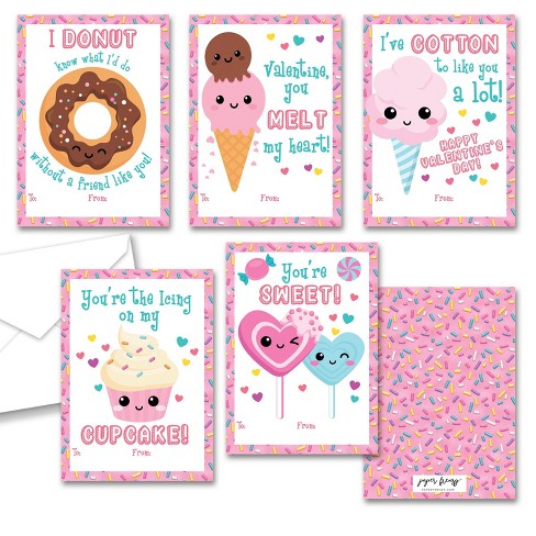 Paper Frenzy Sweet Treats Themed Valentines - 25 Pack With Envelopes ...