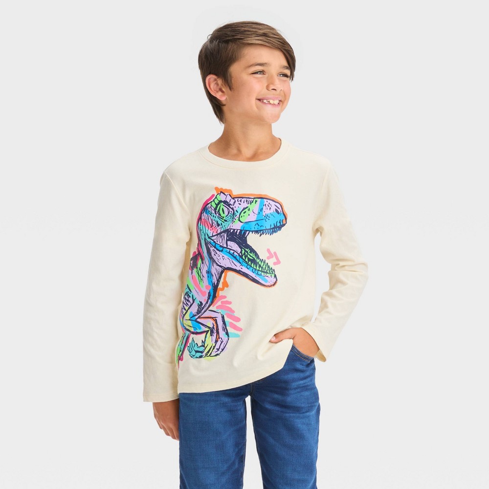 Boys' Long Sleeve Dinosaur Graphic T-Shirt - Cat & Jack™ Cream XXL Husky