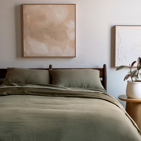 French Linen And Cotton Duvet Cover & Sham Set - Full/queen - Moss ...