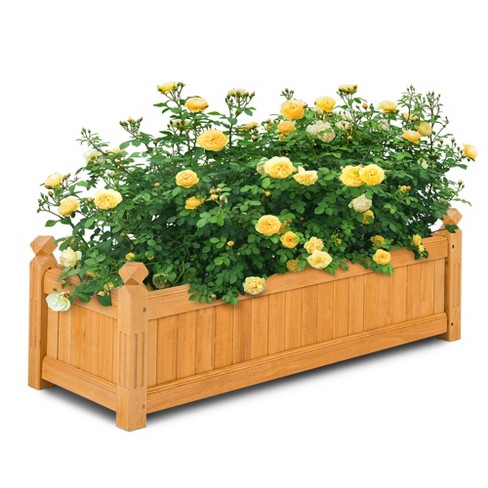 Costway Wooden Rectangular Planter Box Raised Garden Bed For Plants ...