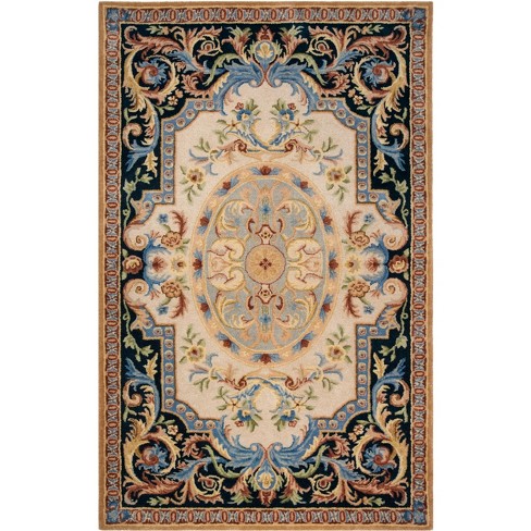Savonnerie Sav116 Hand Tufted Area Rug - Ivory/navy - 8'x10' - Safavieh ...
