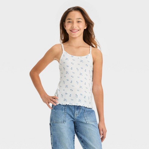 Girls' Ribbed Cami Tank Top - Art Class™ Off-white Floral M : Target