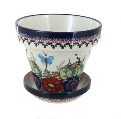 Blue Rose Polish Pottery Floral Butterfly Small Flower Pot : Target