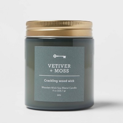 3-wick 14oz Matte Textured Ceramic Wooden Wick Candle Green/vetiver And ...