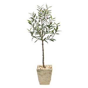 HomeStock 52 in. H Green Artificial Olive Plant in Planter for Indoor ...