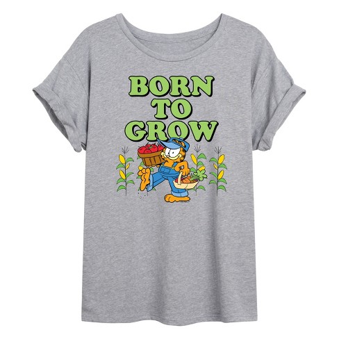 Women's Garfield Born To Grow Oversized Graphic T-shirt - Heather Grey ...