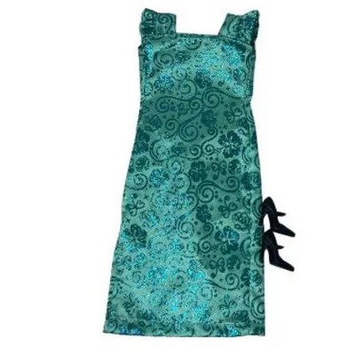 Sea Green Metallic Party Dress with Black Mary Jane Heels for 11.5 Inch ...