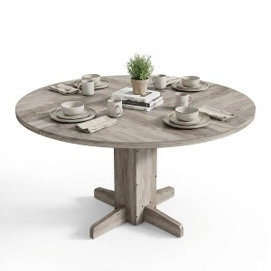 47" Round Dining Table, Farmhouse Kitchen Table with Sturdy Pedestal ...
