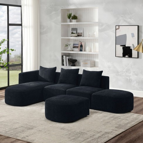 L-shaped Sectional Sofa With Left Side Chaise And Ottoman, Modular Loop ...