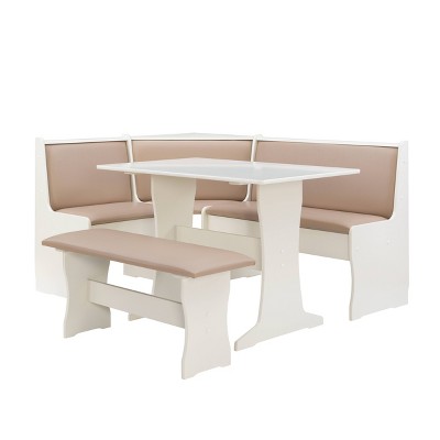 Tobin Storage Corner Nook And Pedestal Table Dining Set White/natural ...